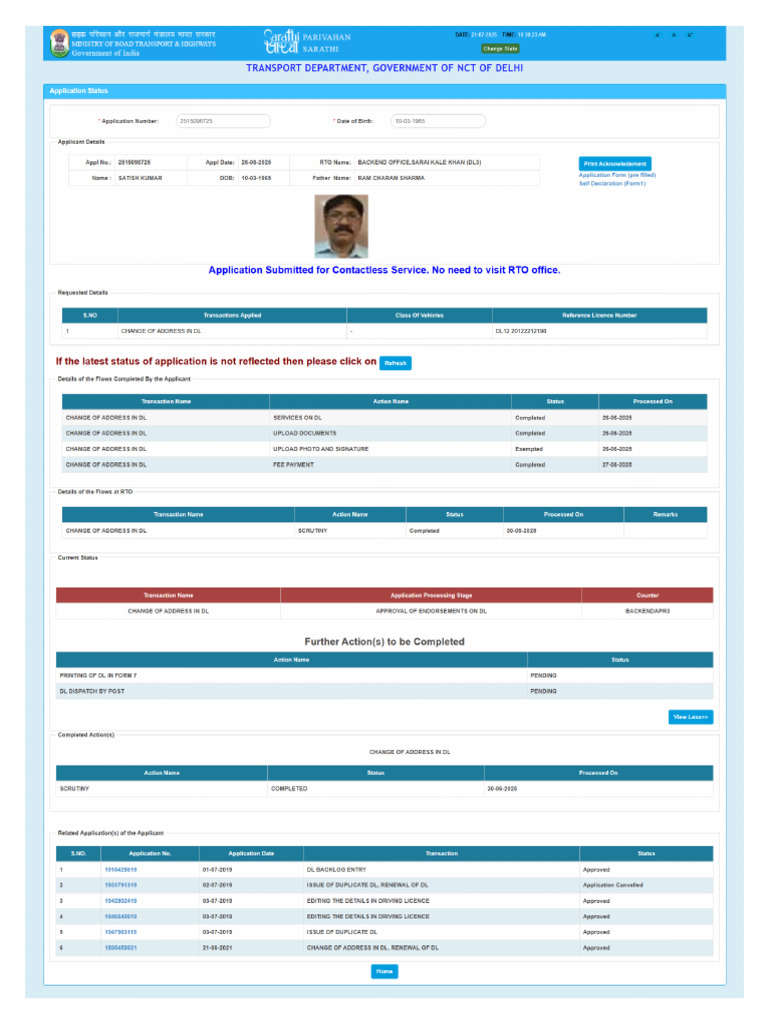 Screencapture Sarathi Parivahan Gov in Sarathiservice ApplViewStages Do ...