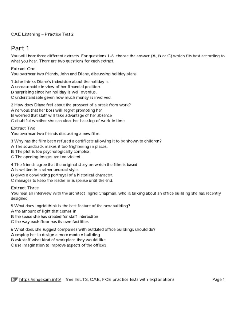 CAE Listening Practice Test 2 Printable v2 | PDF