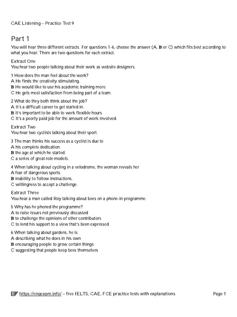 CAE Listening Practice Test 9 Printable V2 | PDF