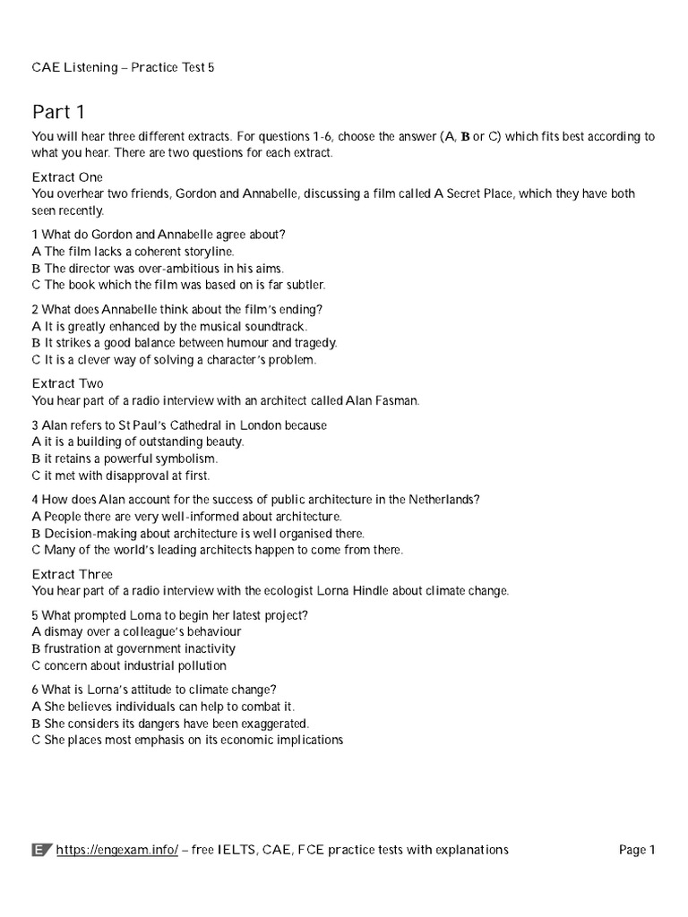 CAE Listening Practice Test 5 Printable v2 | PDF