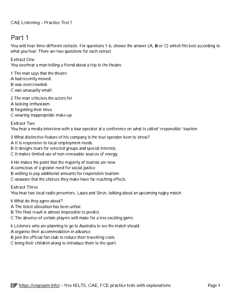 CAE Listening Practice Test 7 Printable v2 | PDF