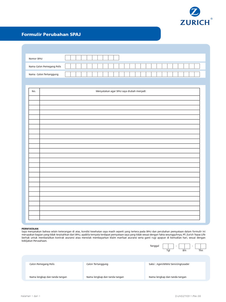 Formulir Perubahan SPAJ | PDF