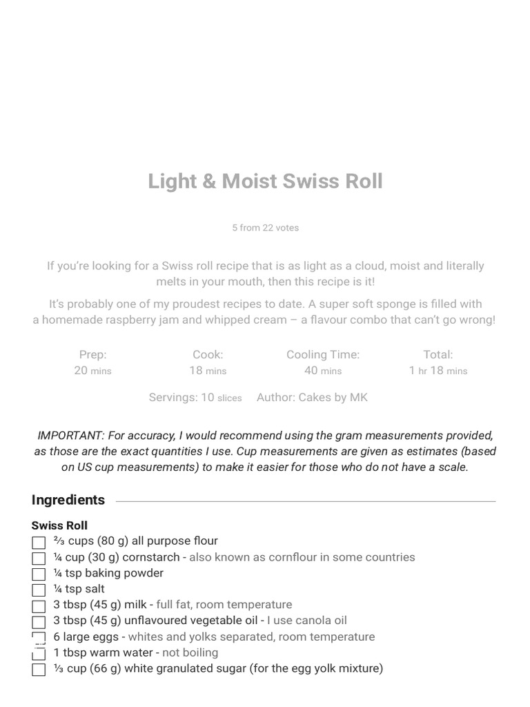 Light & Moist Swiss Roll - Cakes by MK | PDF | Baking | Foods