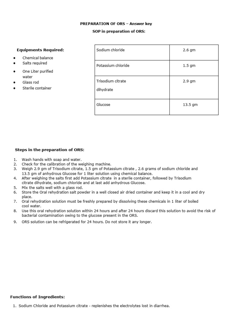 ORS Preparation - Answer Key | PDF