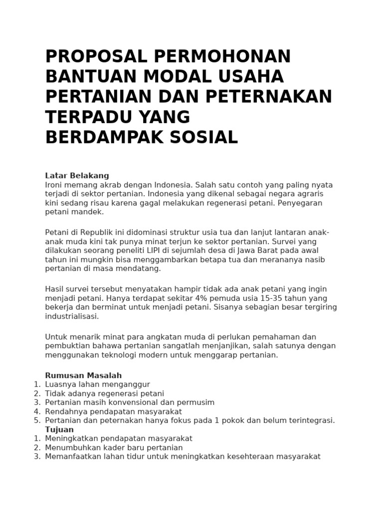PROPOSAL PERMOHONAN BANTUAN MODAL USAHA K | PDF