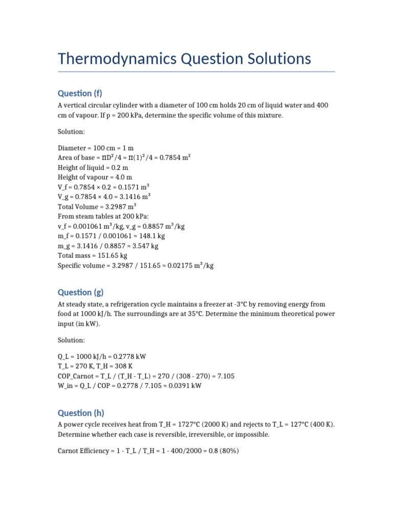 Thermodynamics Solutions | PDF