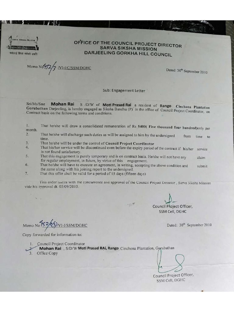 Mohan Rai Appointment Letter | PDF