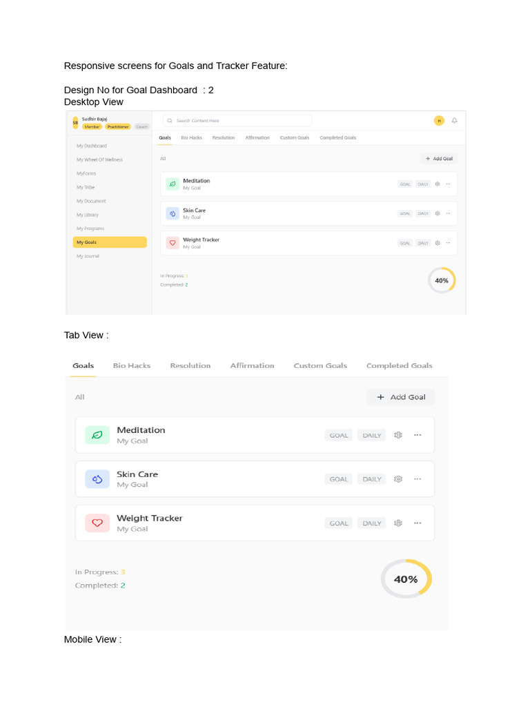 Responsive Designs for Goals Tracker | PDF