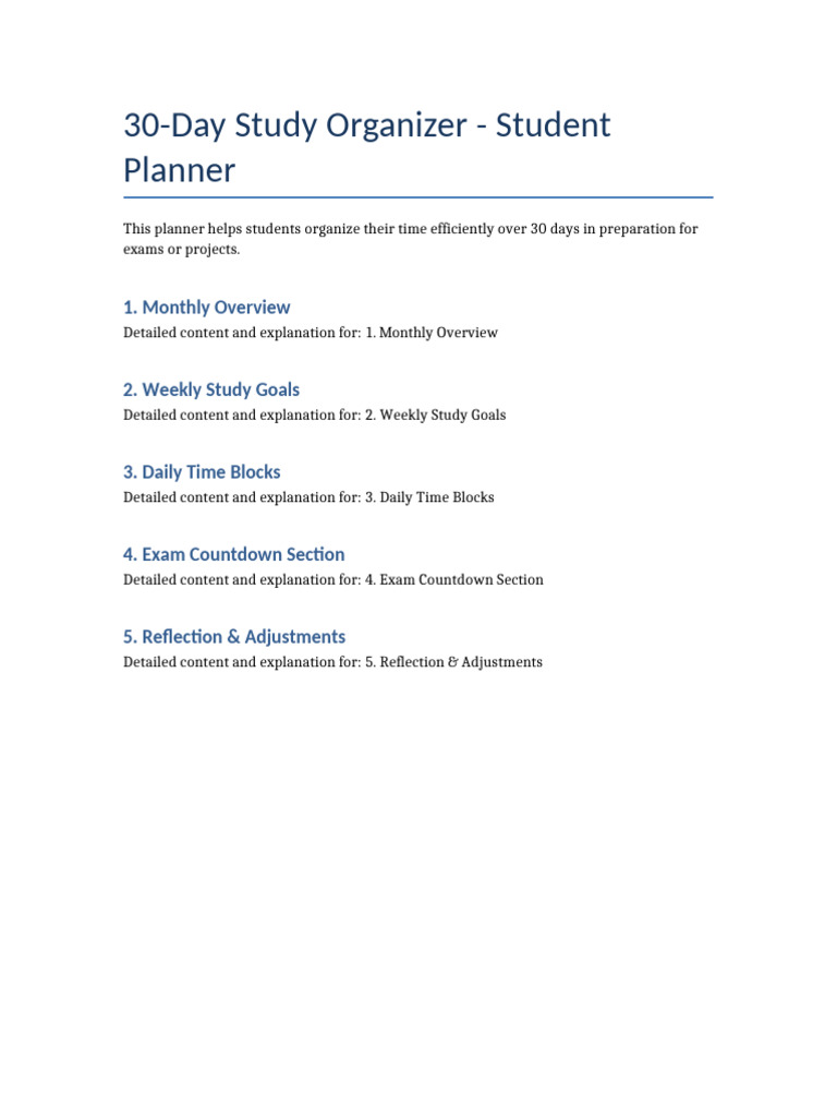 30-Day Study Organizer - Student Planner | PDF