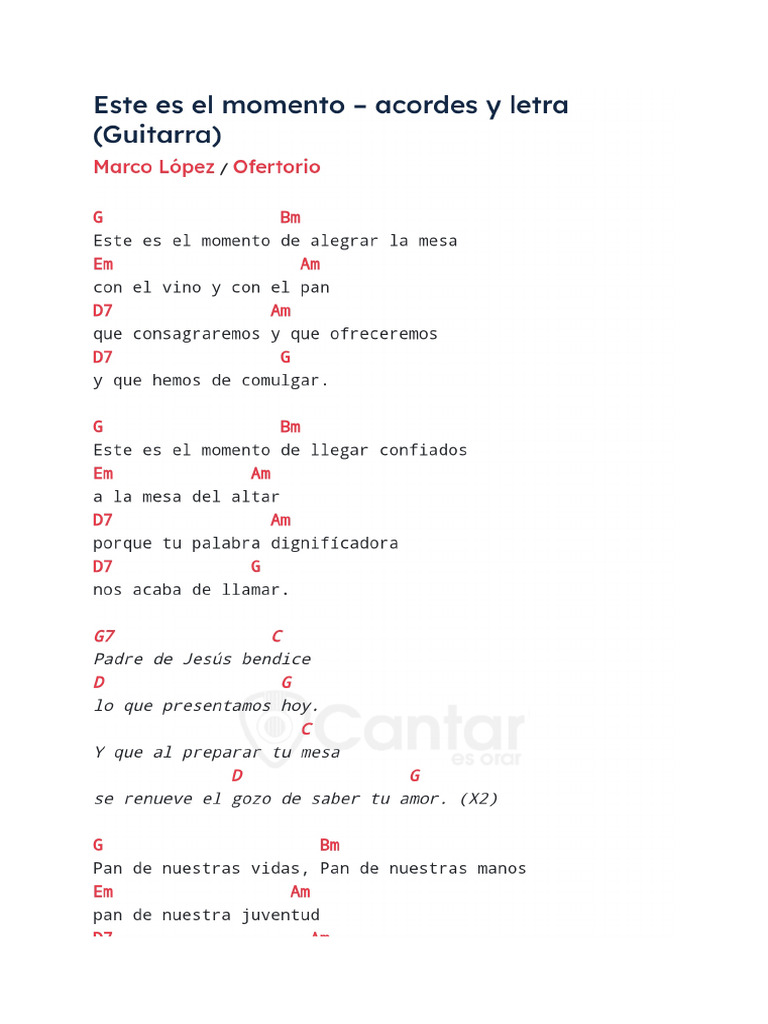 Este Es El Momento - Acordes y Letra (Guitarra) | PDF