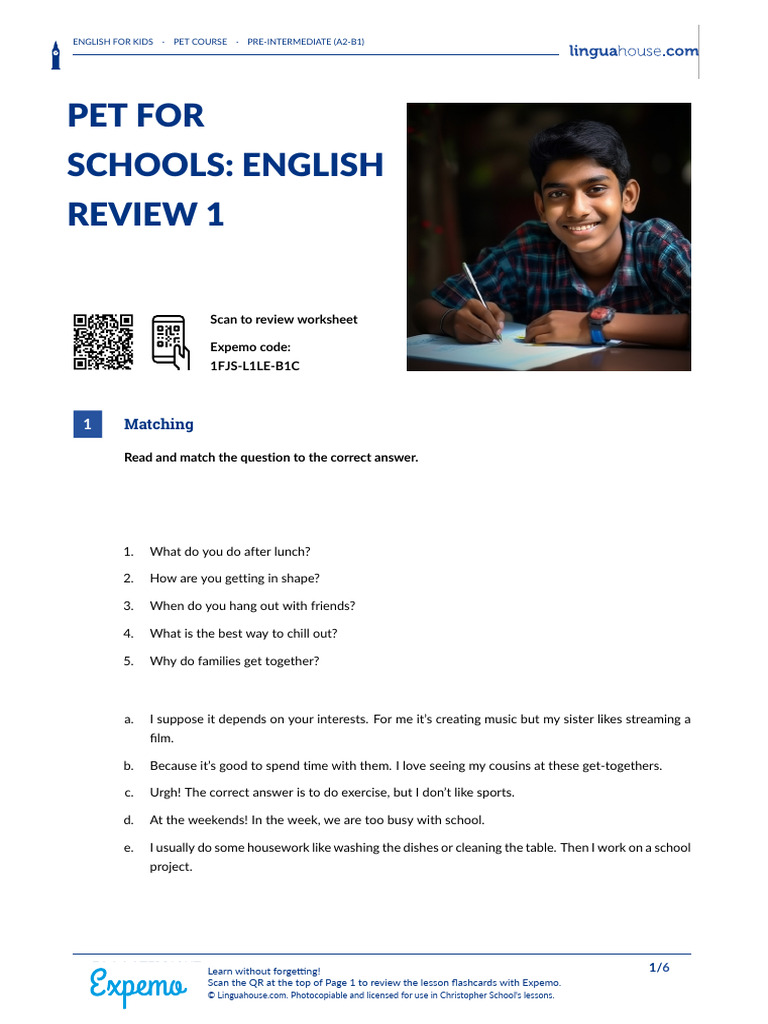 Pet For Schools English Review 1 British English Student A2 B1 | PDF