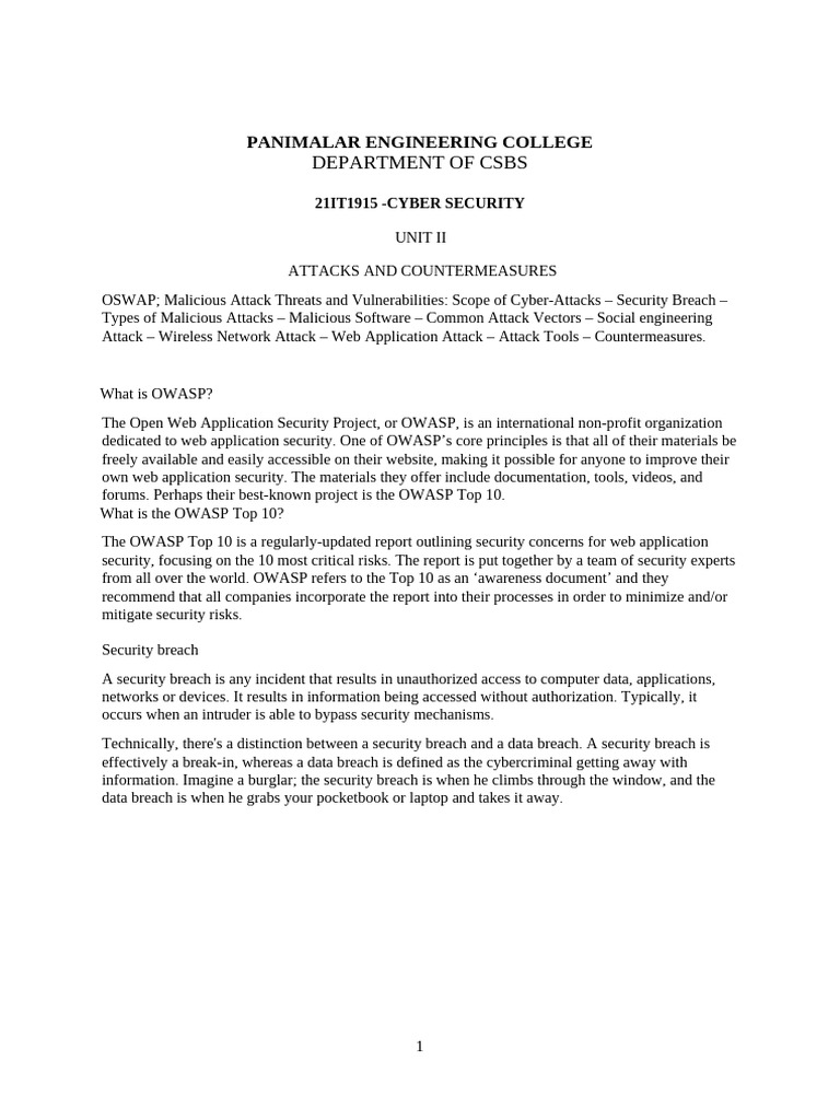 Cybersecurity: Breaches and Countermeasures | PDF | Malware | Computer ...