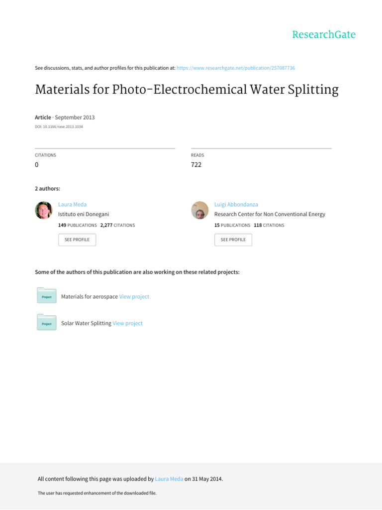Photo-Electrochemical Water Splitting Materials | PDF | Redox ...
