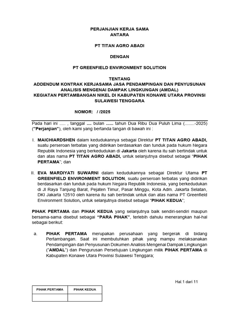 Draft Addendum Kontrak Taa | PDF