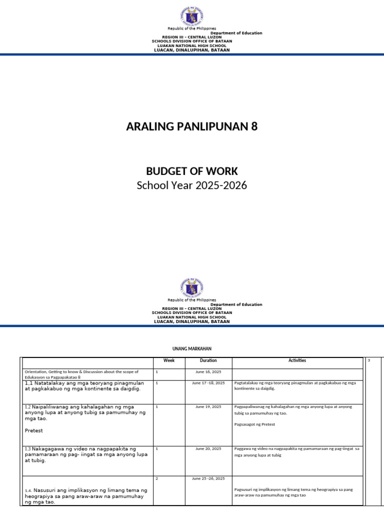 Bow-Ap8 2025-2026 - Matatag C | PDF