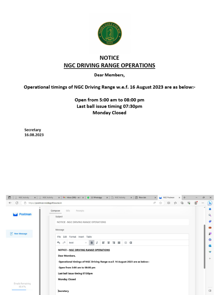 Notice Driving Range Timings 16 Aug 2023 | PDF