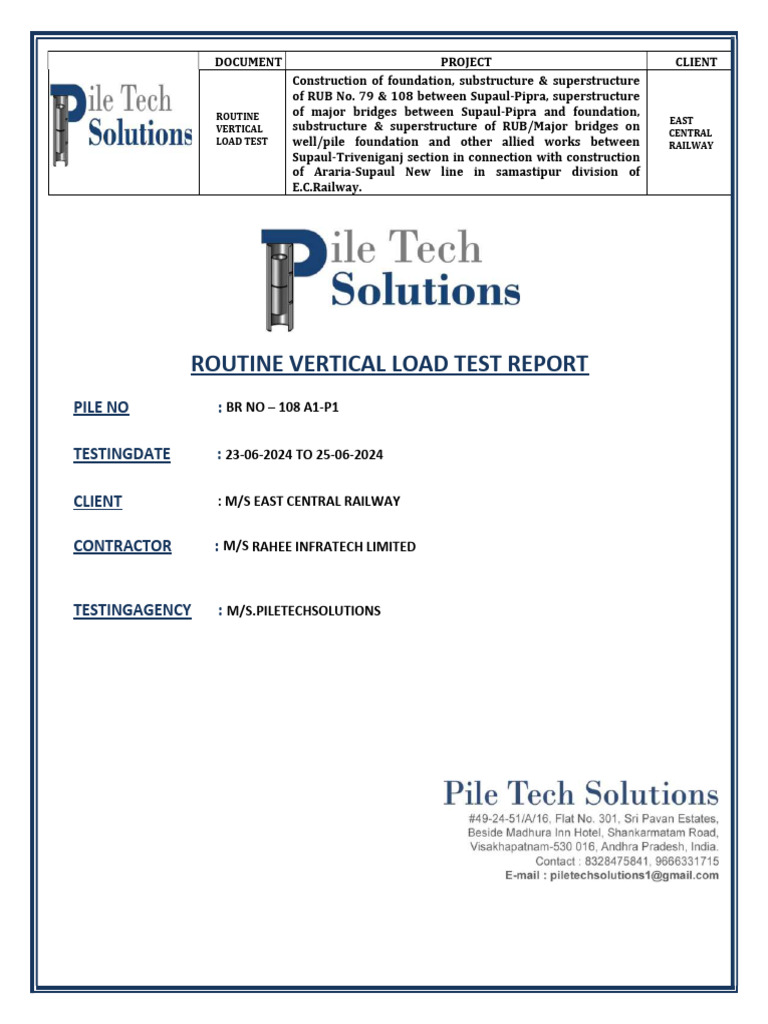 Routine Vertical Load Test Report | PDF | Calibration | Pressure ...