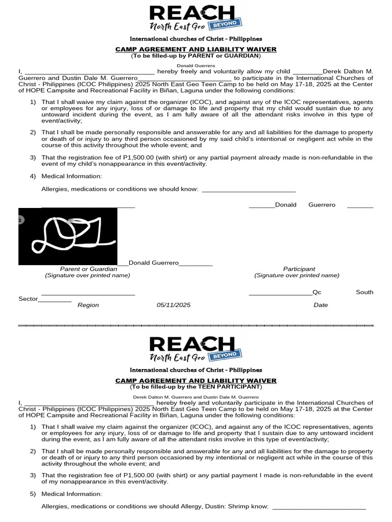 Geo Teen Camp Liability Waiver | PDF | Legal Liability | Common Law