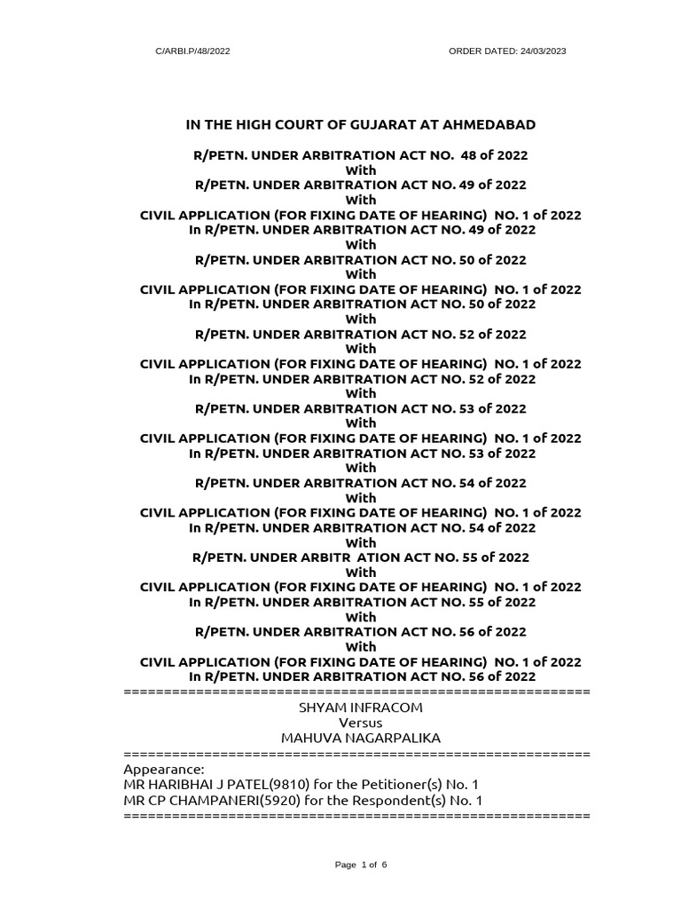 ARBI.P 53 2022 of KALUBHAI RAMJIBHAI DATHIYA (AMENDMENT AS PER ORDER DATED 24.03.2023) Vs MAHUVA ...