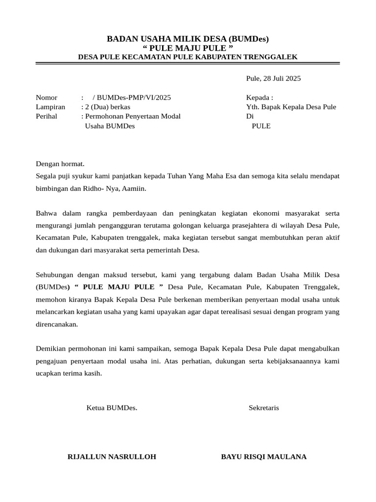 Surat Lampiran Proposal | PDF