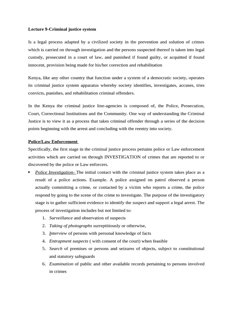 Lecture 9-The Criminal Justice System | PDF | Prosecutor | Criminal Justice