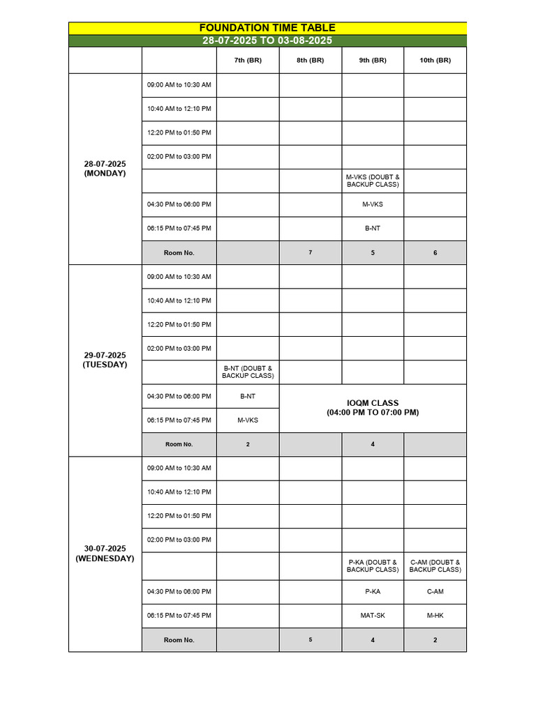 Boring Road Foundation Time Table Foundation 28-07-2025 To 03-08-2025 | PDF