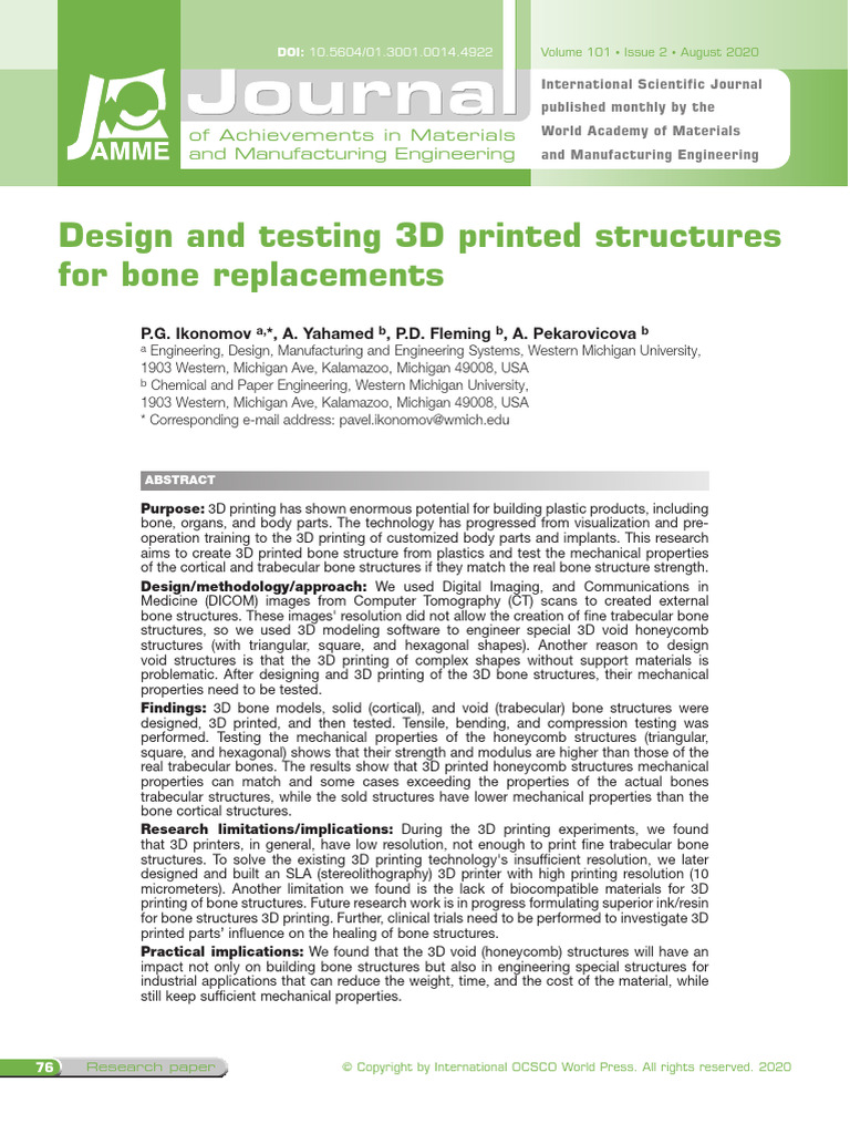 3D Printed Bone Structures Testing | PDF | 3 D Printing | Strength Of ...