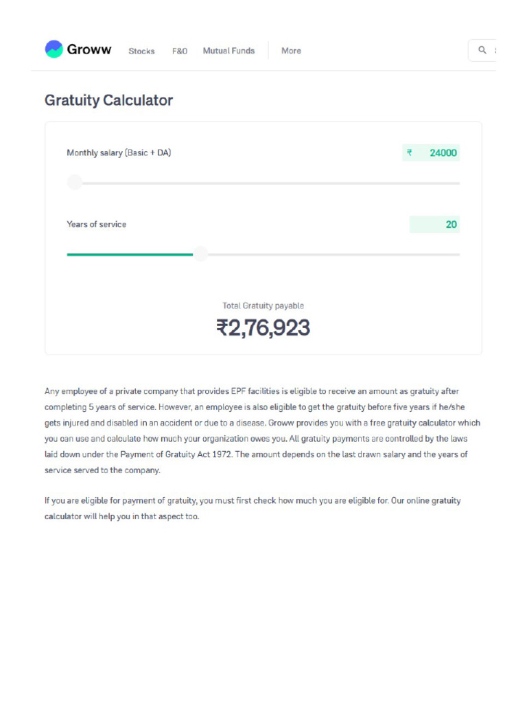 Gratuity Calculator A4 | PDF