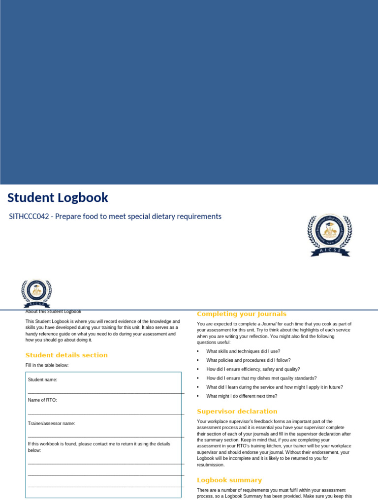 Logbook for SITHCCC042 Dietary Needs | PDF | Food Intolerance | Food ...