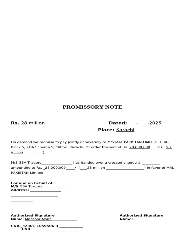 Promissory Note - GSA TRADERS | PDF