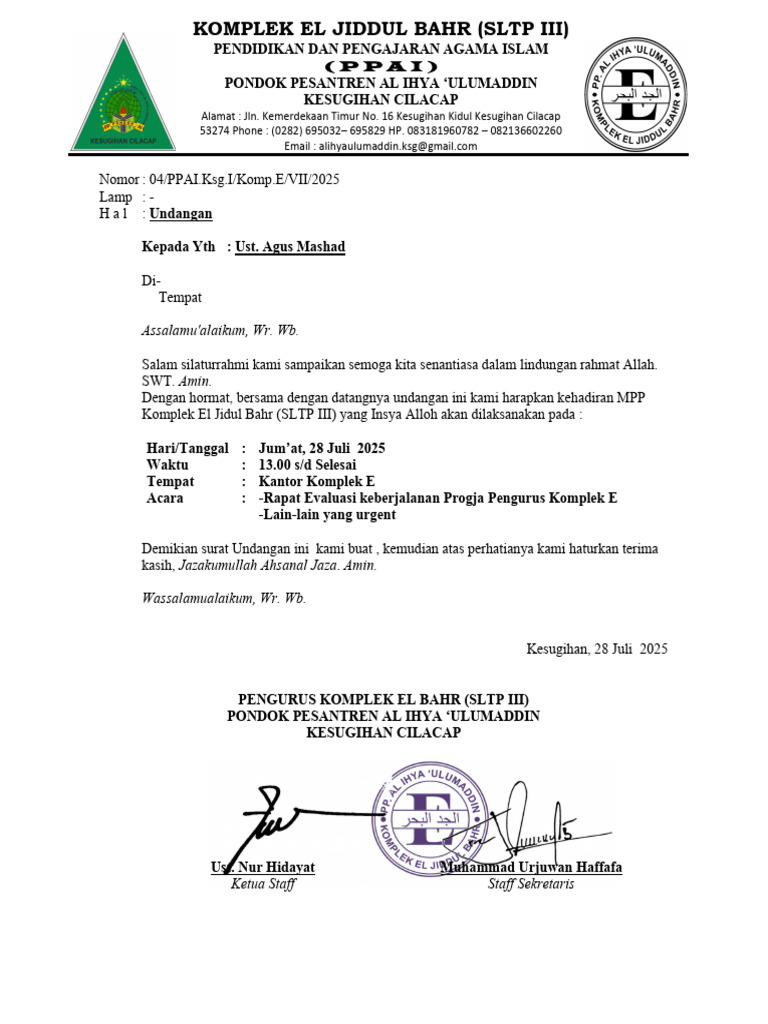 Undangan Rapat MPP Komplek 2 | PDF