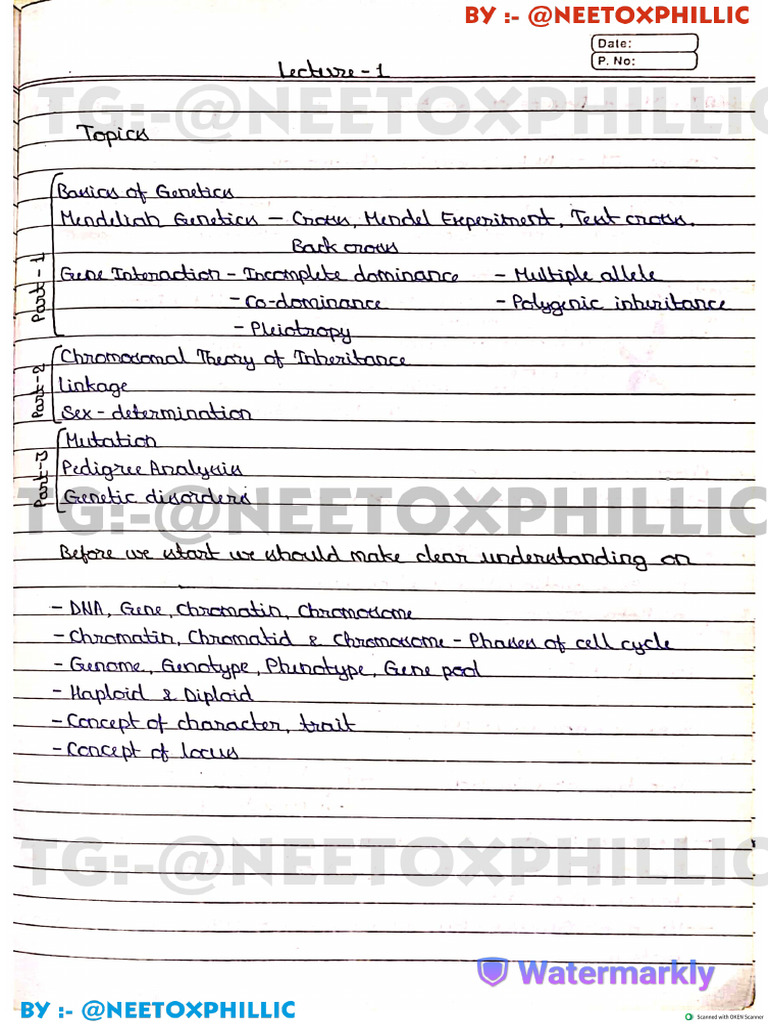 Principles of Inheritance and Variation Tarun Sir @NEETOXPHILLIC | PDF