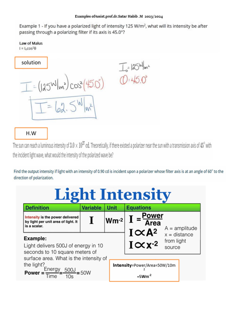 Examples of Intensity Calculations 2023 | PDF