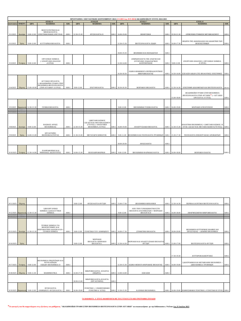ΠΡΟΓΡΑΜΜΑ ΕΞΕΤΑΣΤΙΚΗΣ ΣΕΠΤΕΜΒΡΙΟΥ 2025 | PDF