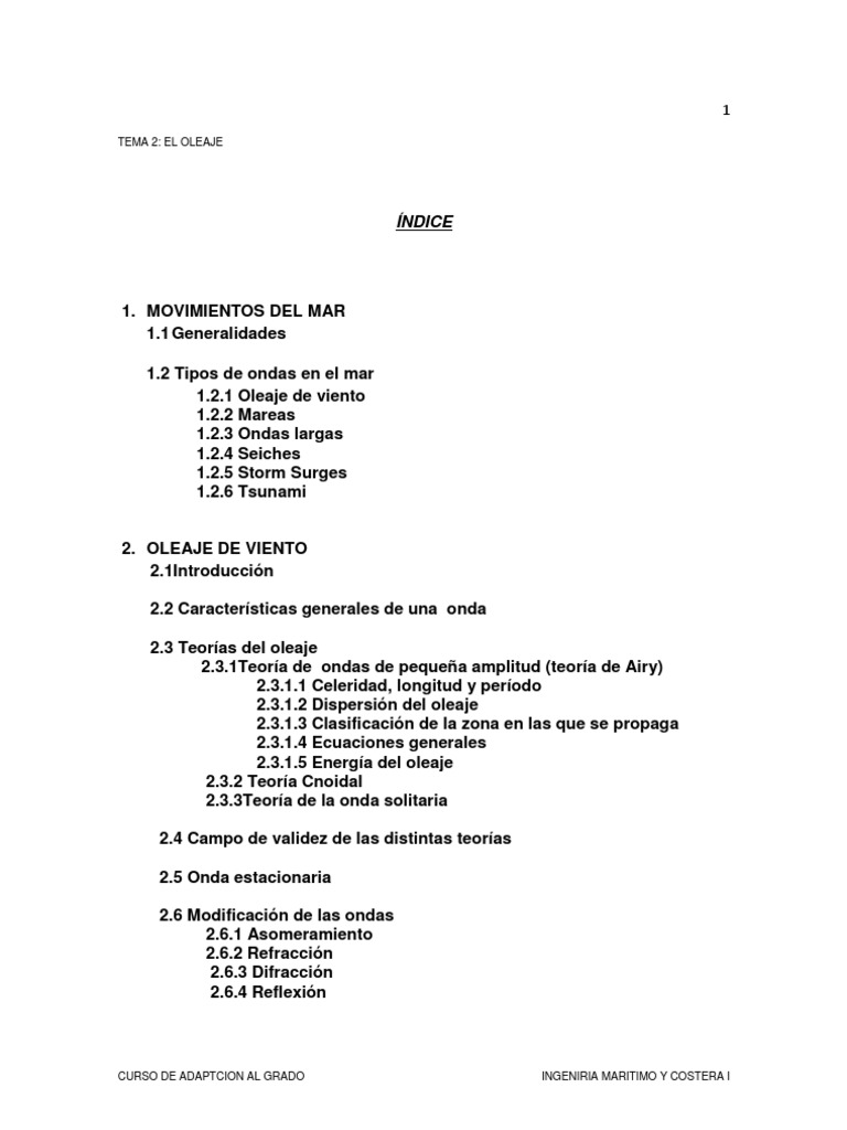 Tema 2 El Oleaje I | PDF | Marea | Olas