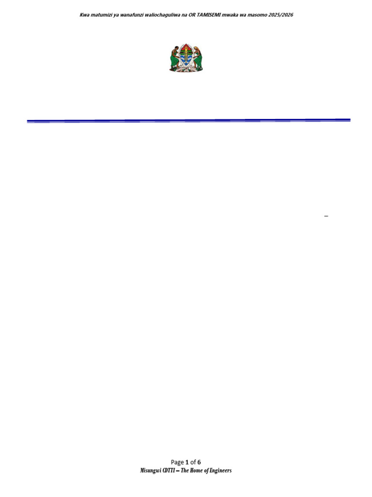 Misungwi Cdtti Joining Instructions - 2024-2025 or Tamisemi New | PDF