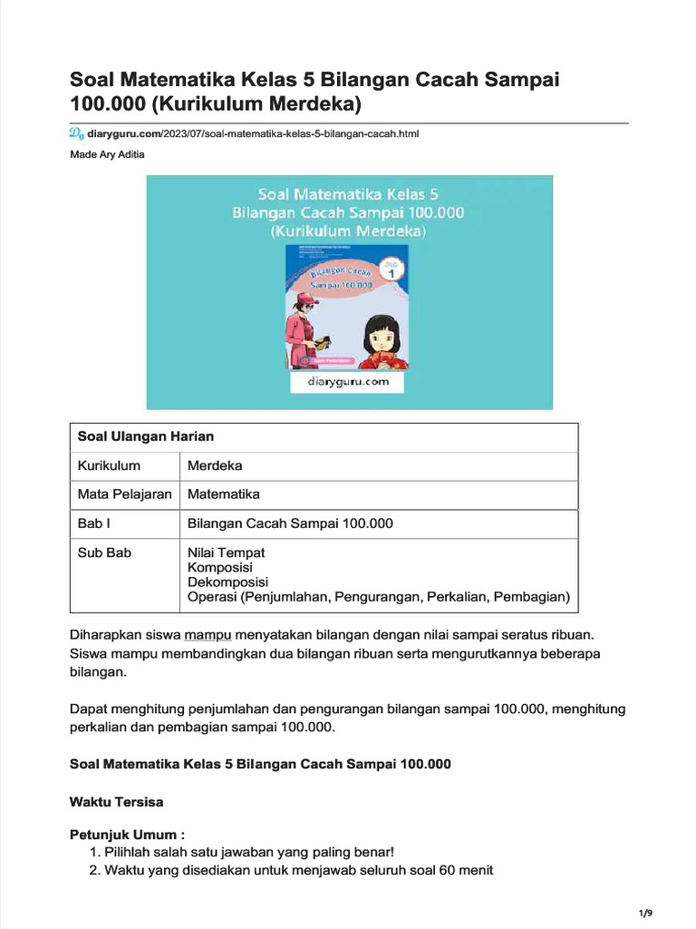pdf-soal-matematika-kelas-5-bilangan-cacah-sampai-100000-kurikulum-merdeka_compress (1) | PDF