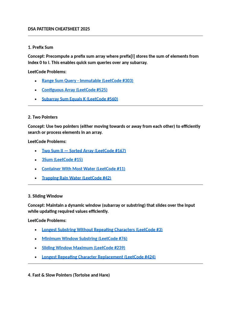 Dsa Pattern Cheatsheet 2025 | PDF | Algorithms And Data Structures | Algorithms