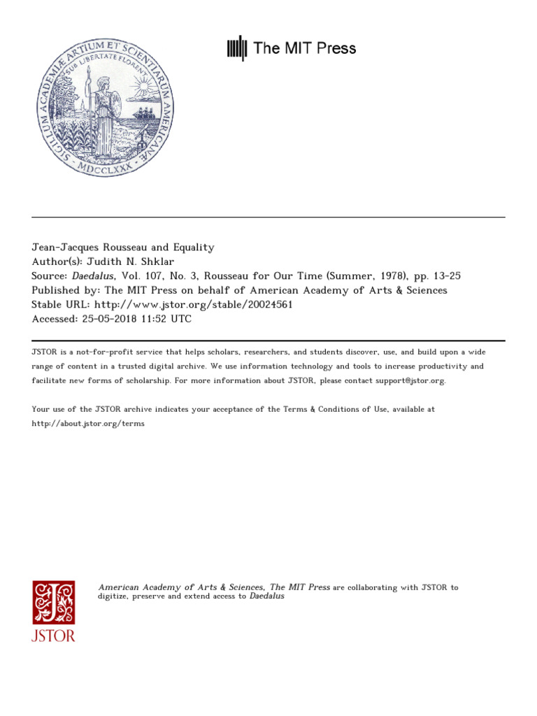 Shklar 1978 Jean Jacques Rousseau and Equality | PDF | Jean Jacques ...