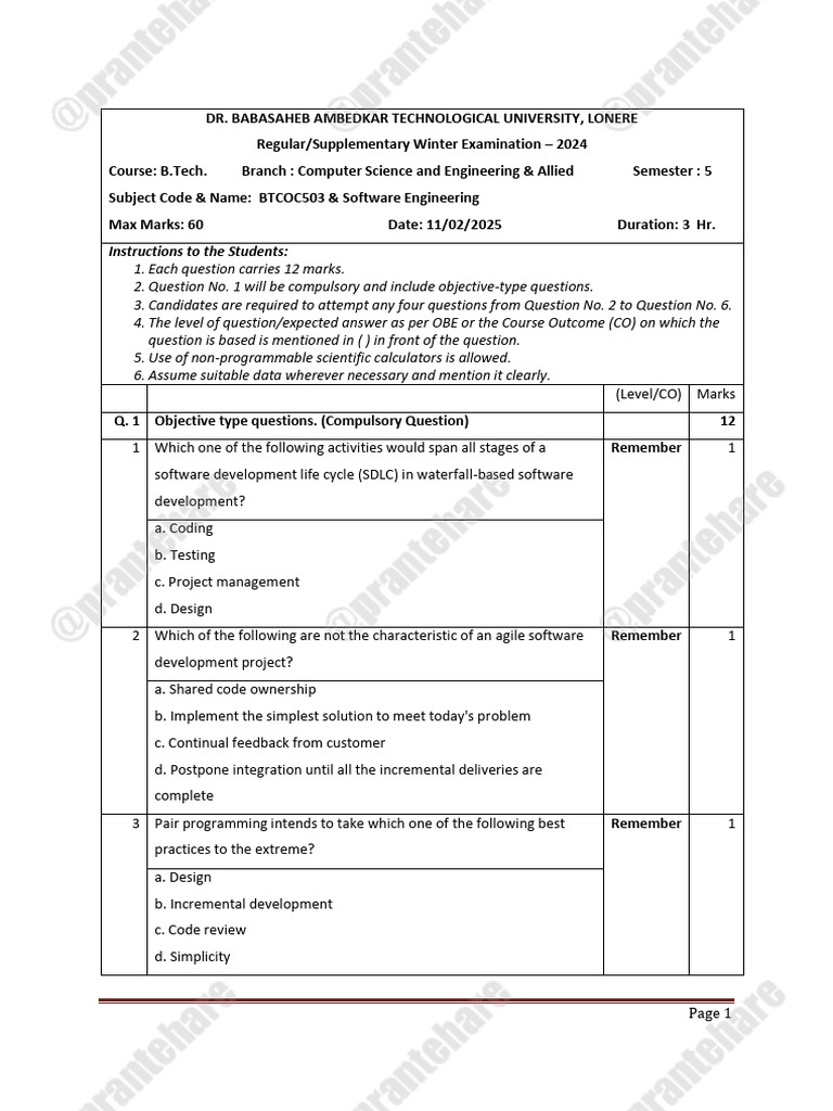 Software Engineering Exam Paper 2024 | PDF | Software | Software ...