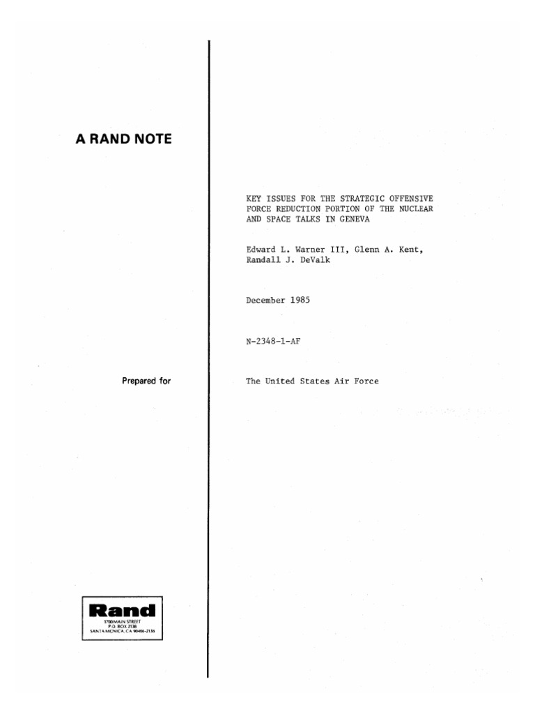 Key Issues for Strategic Offensive Force Reduction 1985 | PDF