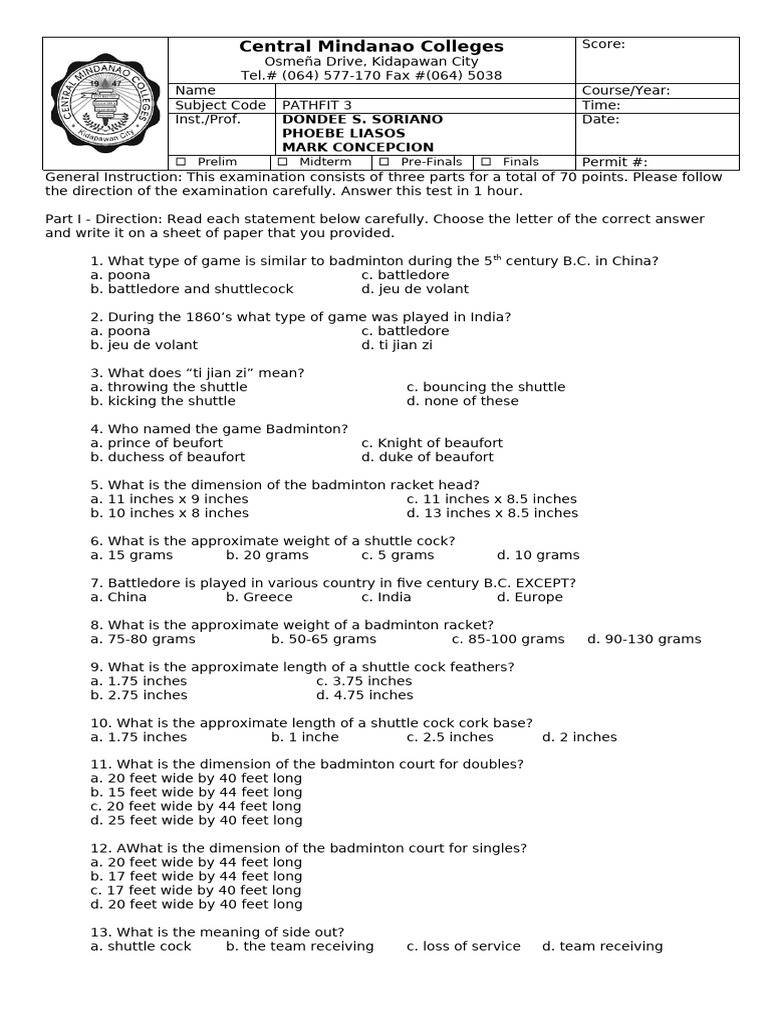 Badminton Rules and Game Mechanics Exam | PDF | Sports