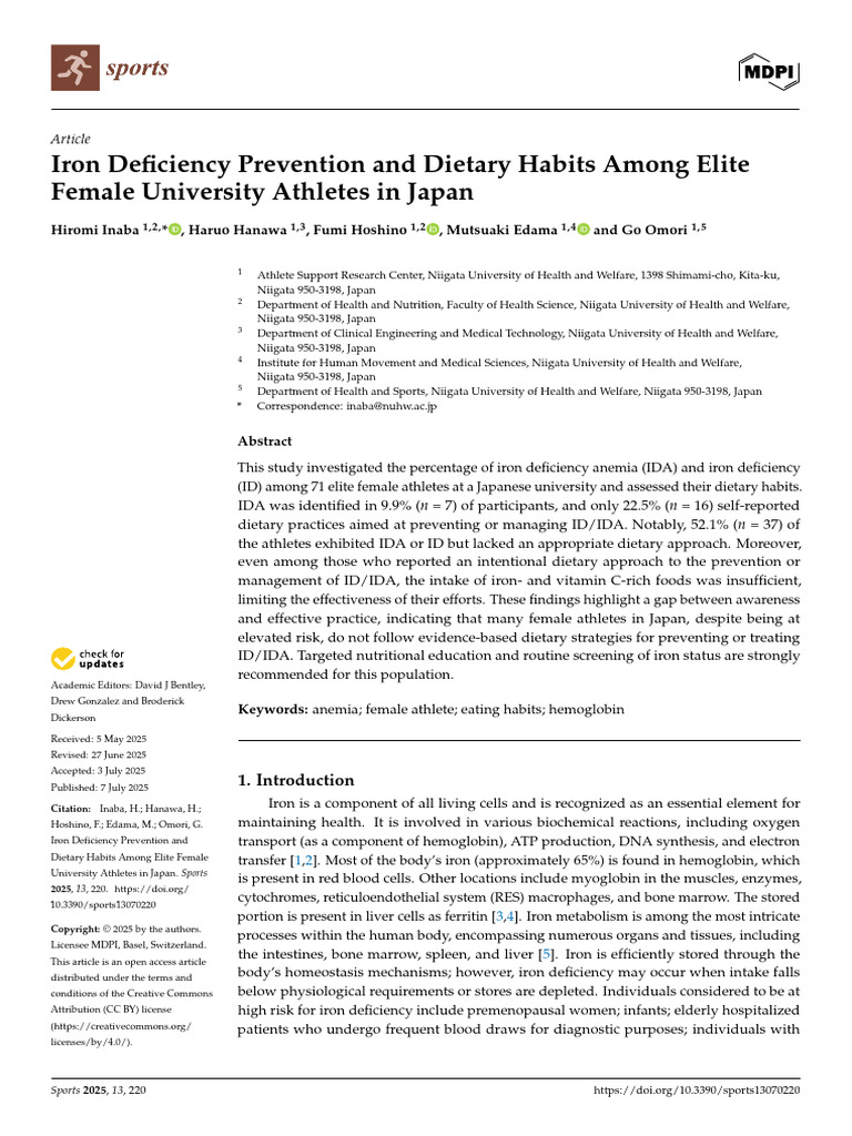 Iron Deficiency Prevention and Dietary Habits Among Elite Female ...
