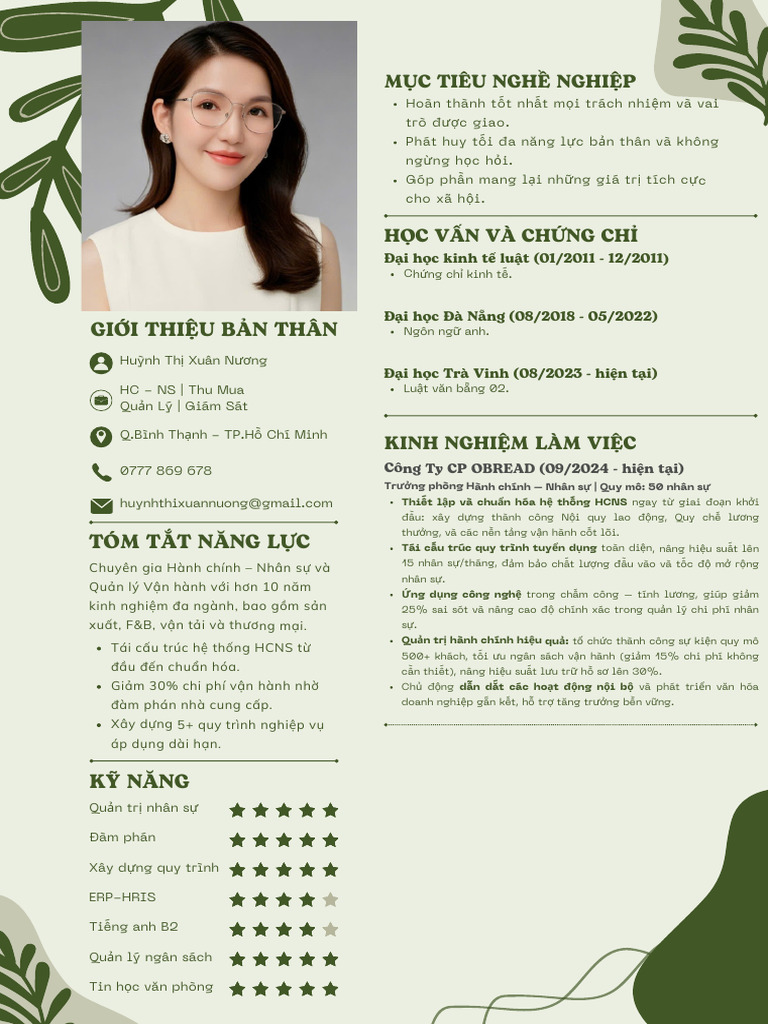 Mẫu CV Ok - Huỳnh Thị Xuân Nương | PDF