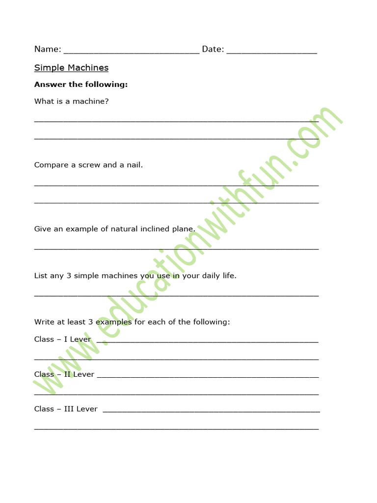 Simple Machines Worksheet 2 | PDF