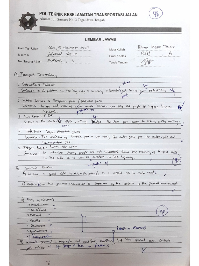 UTS Bahasa Inggris Teknik - Achmad Yusron - 22011001 - RSTJ A | PDF
