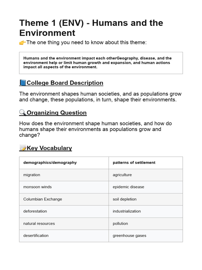 Theme 1 (ENV) - Humans and The Environment | PDF | Human Migration ...