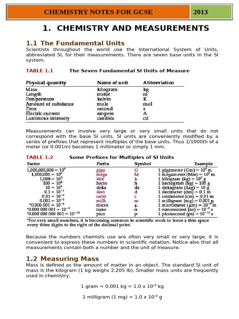 Chemistry & Measurements | PDF | Fahrenheit | Kilogram