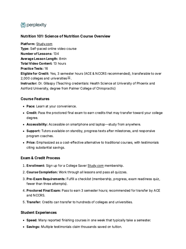 Nutrition 101: Online Course for Credit | PDF | Educational Stages
