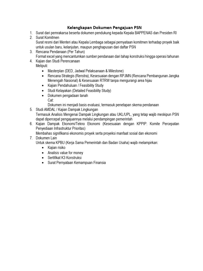 Kelengkapan Dokumen Pengajuan PSN | PDF